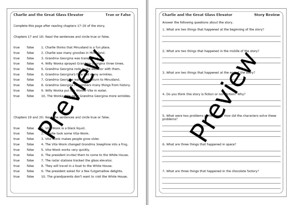 Roald Dahl "Charlie and the Great Glass Elevator" worksheets | Made By ...