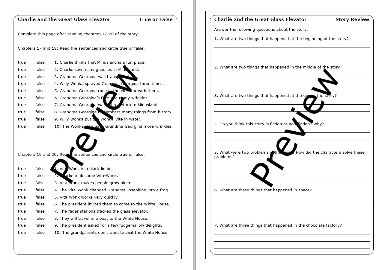 Roald Dahl "Charlie and the Great Glass Elevator" worksheets | Made By ...