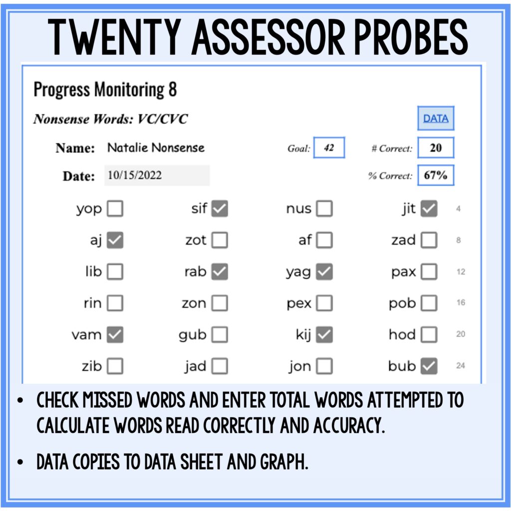 Nonsense Words: CVC Assessment & Progress Monitoring in Google Sheets ...