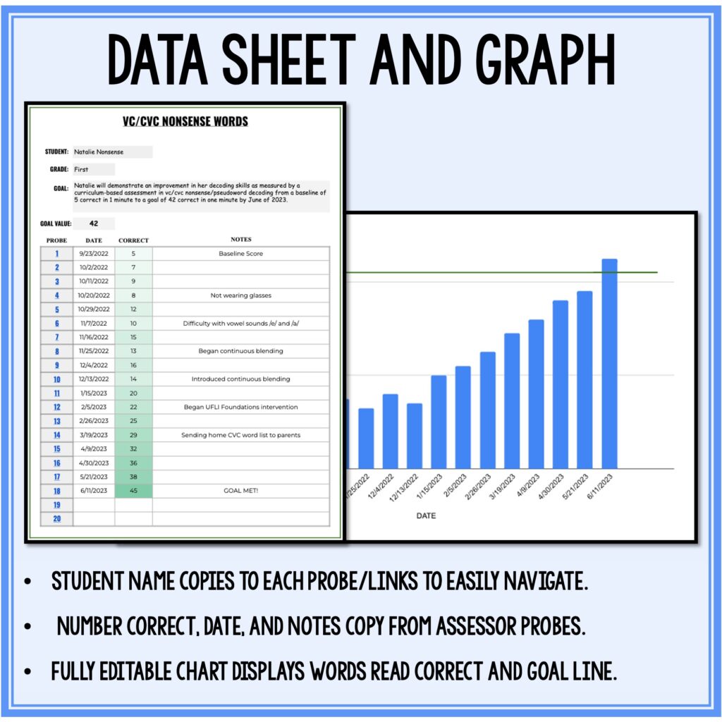 Nonsense Words: CVC Assessment & Progress Monitoring in Google Sheets ...