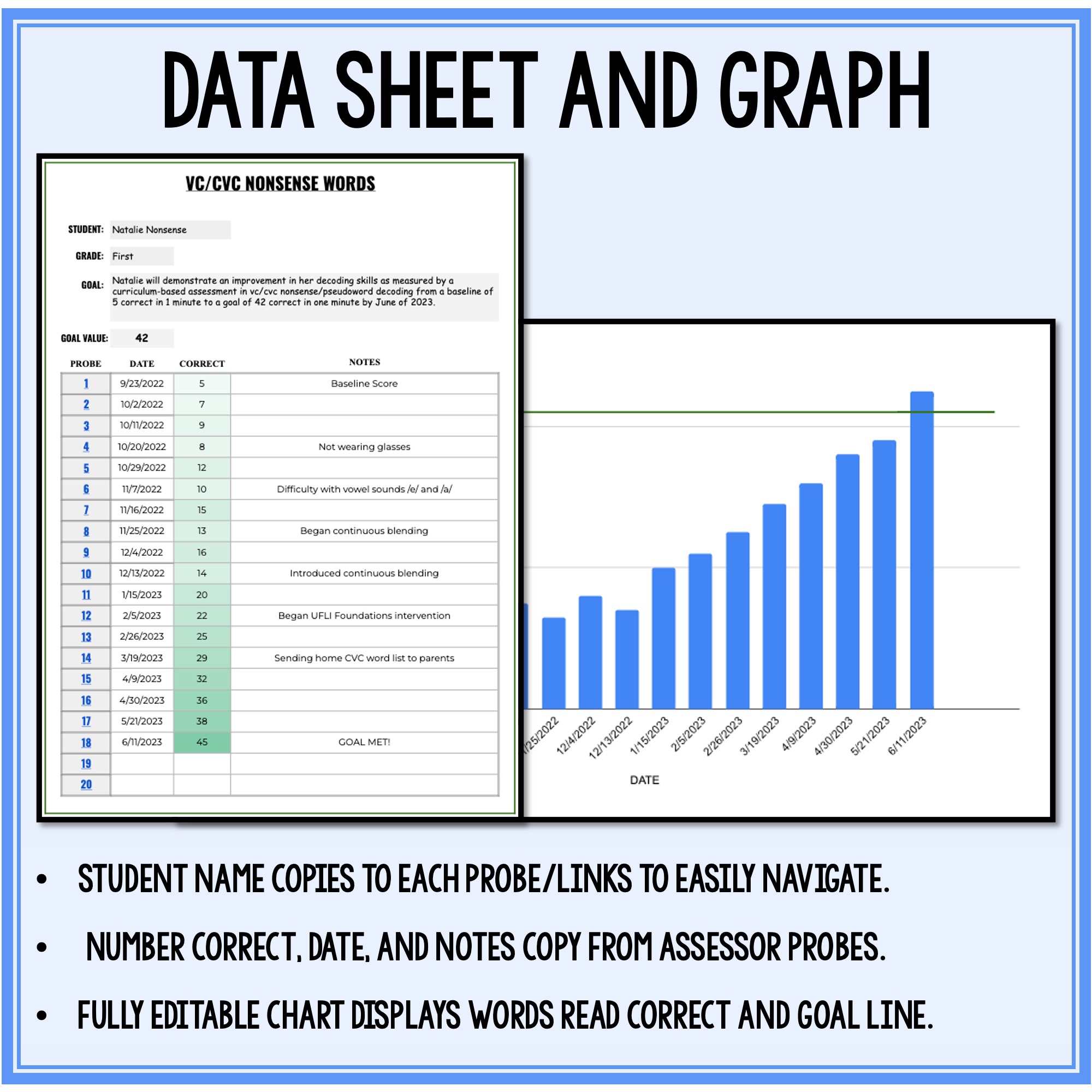 Nonsense Words: CVC Assessment & Progress Monitoring in Google Sheets ...