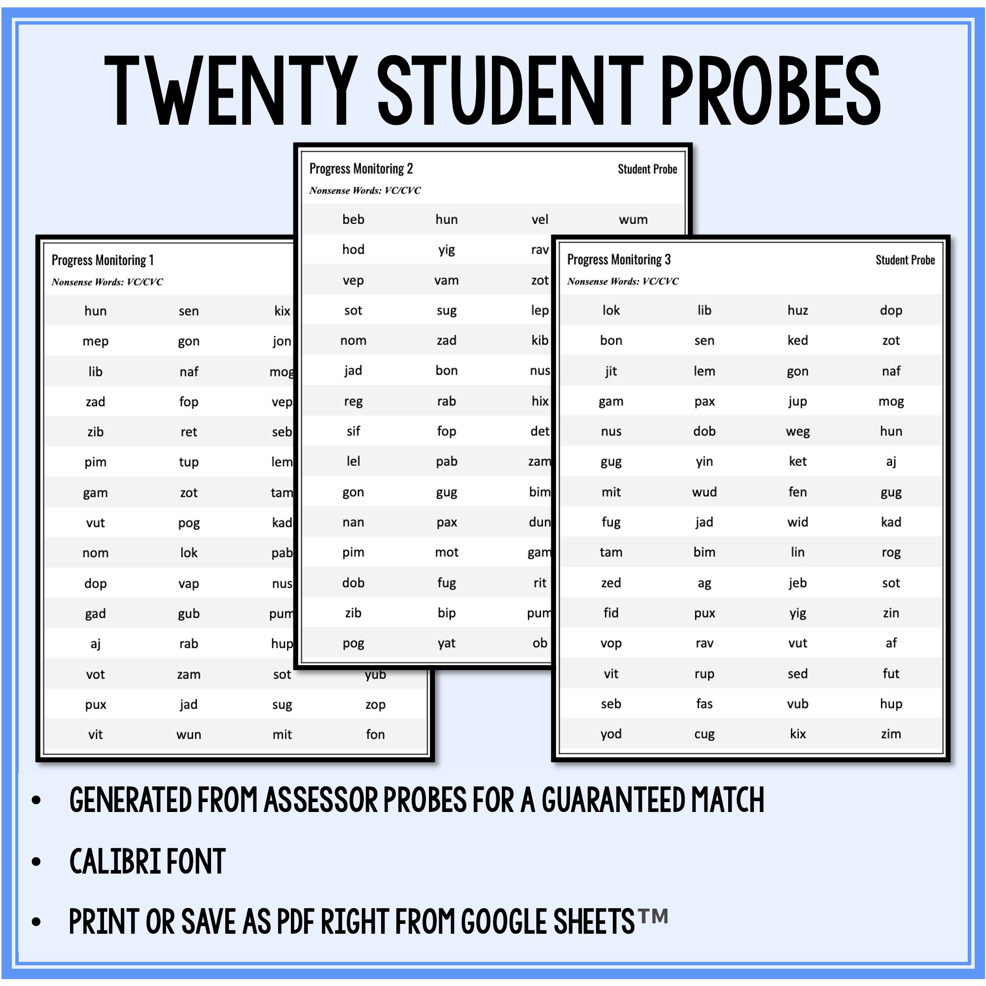 Nonsense Words: CVC Assessment & Progress Monitoring in Google Sheets ...