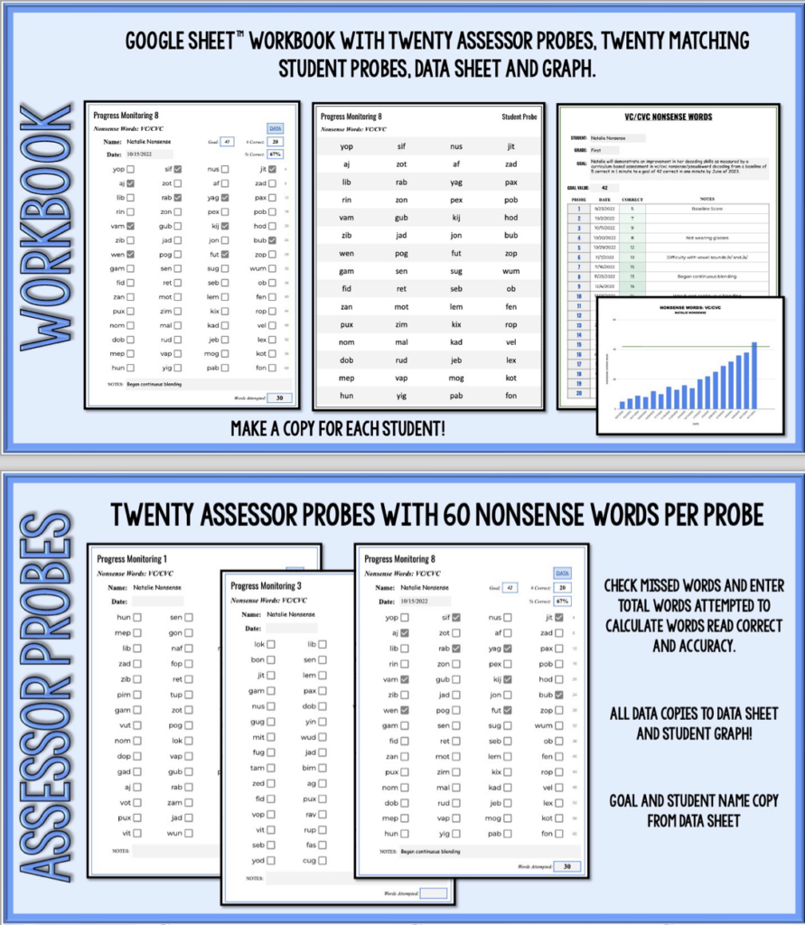 Nonsense Words: CVC Assessment & Progress Monitoring in Google Sheets ...