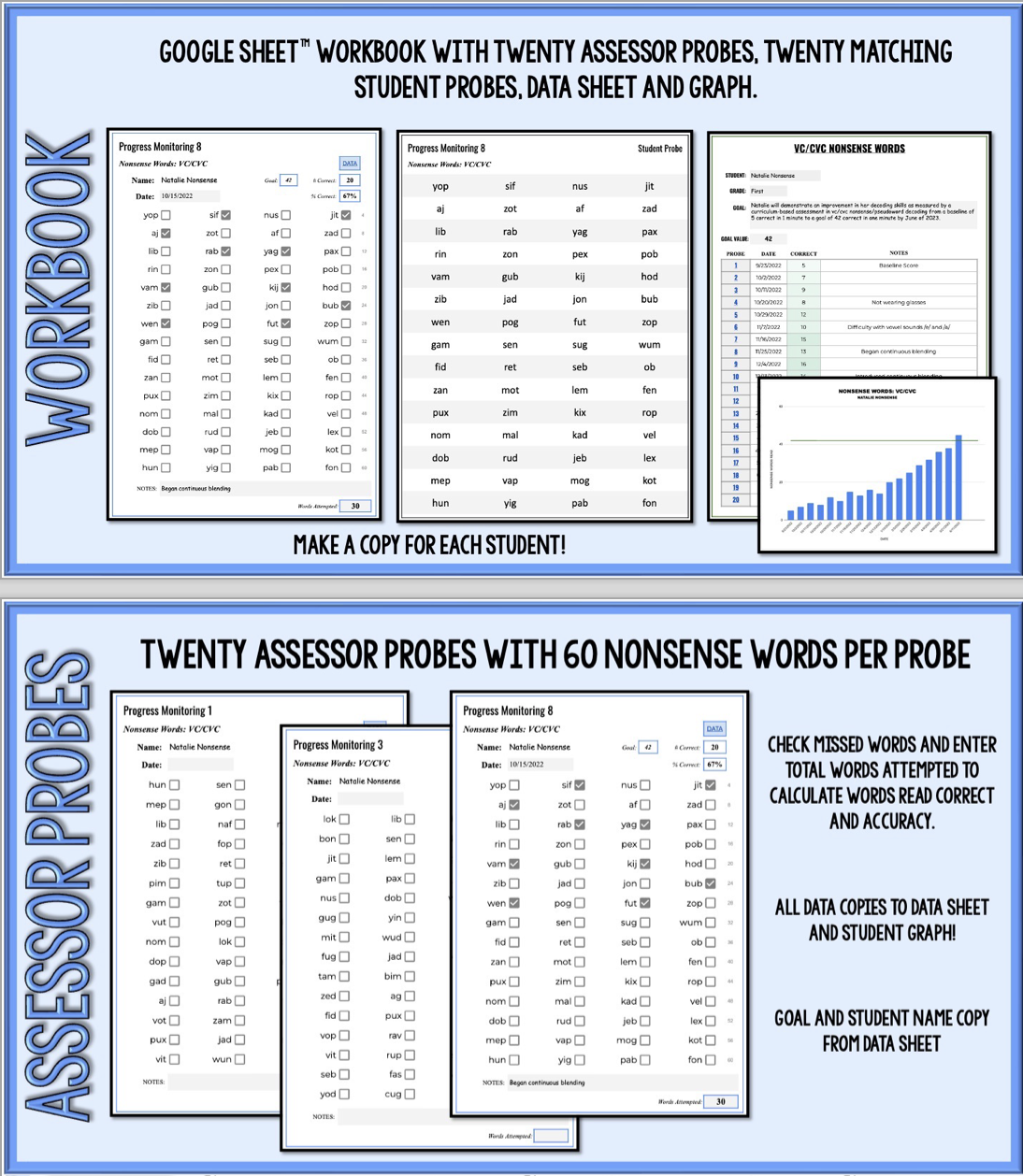 Nonsense Words: CVC Assessment & Progress Monitoring in Google Sheets ...