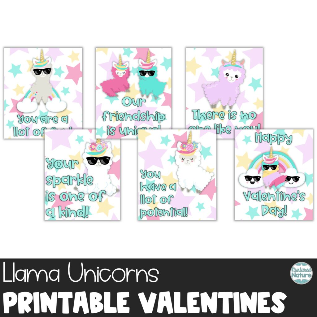 Llama Unicorn Printable Valentine’s Day Cards for Students Class ...