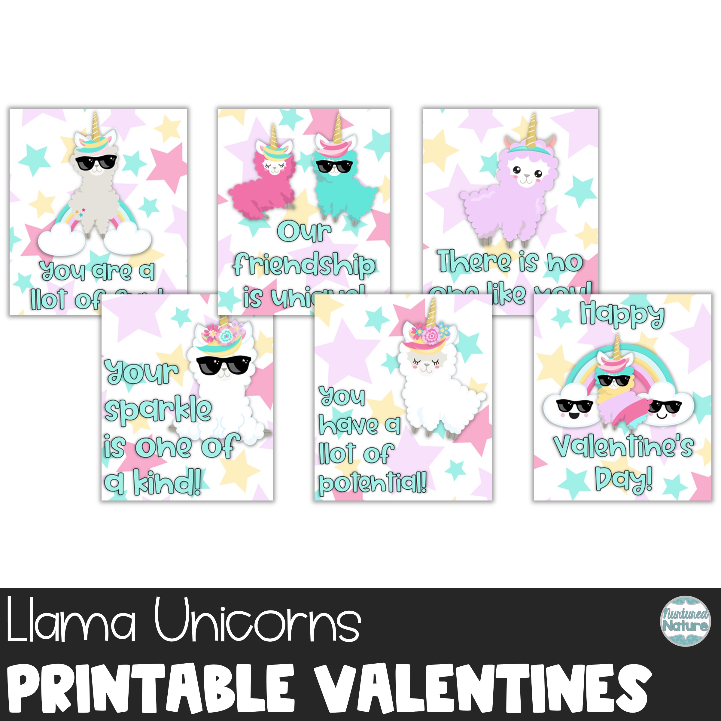 Llama Unicorn Printable Valentine’s Day Cards for Students Class ...