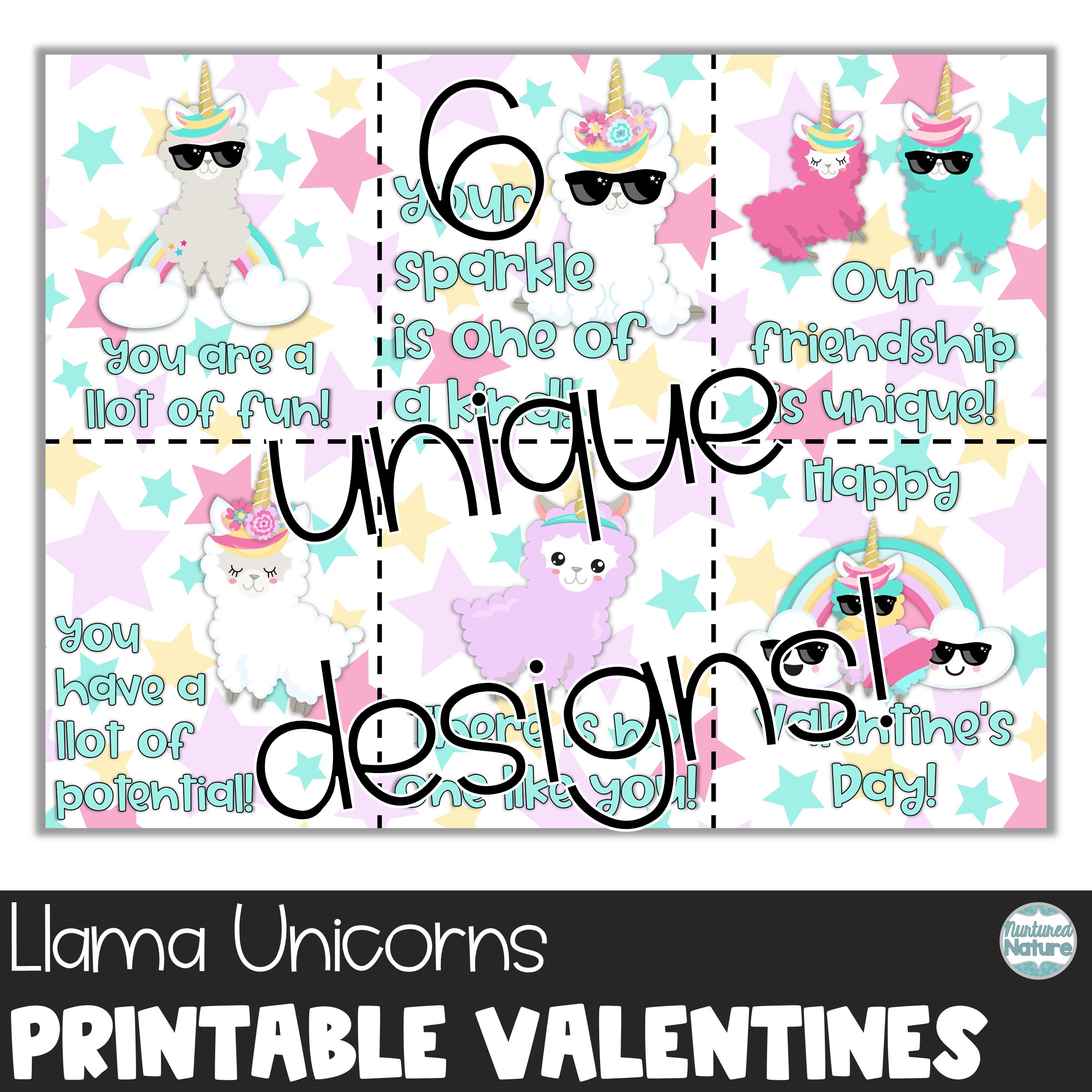 Llama Unicorn Printable Valentine’s Day Cards for Students Class ...
