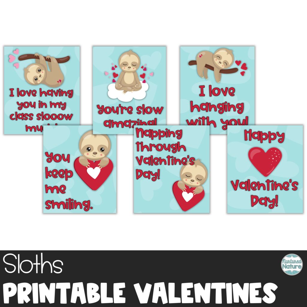 Sloth Printable Valentine’s Day Cards for Students Class Exchange ...