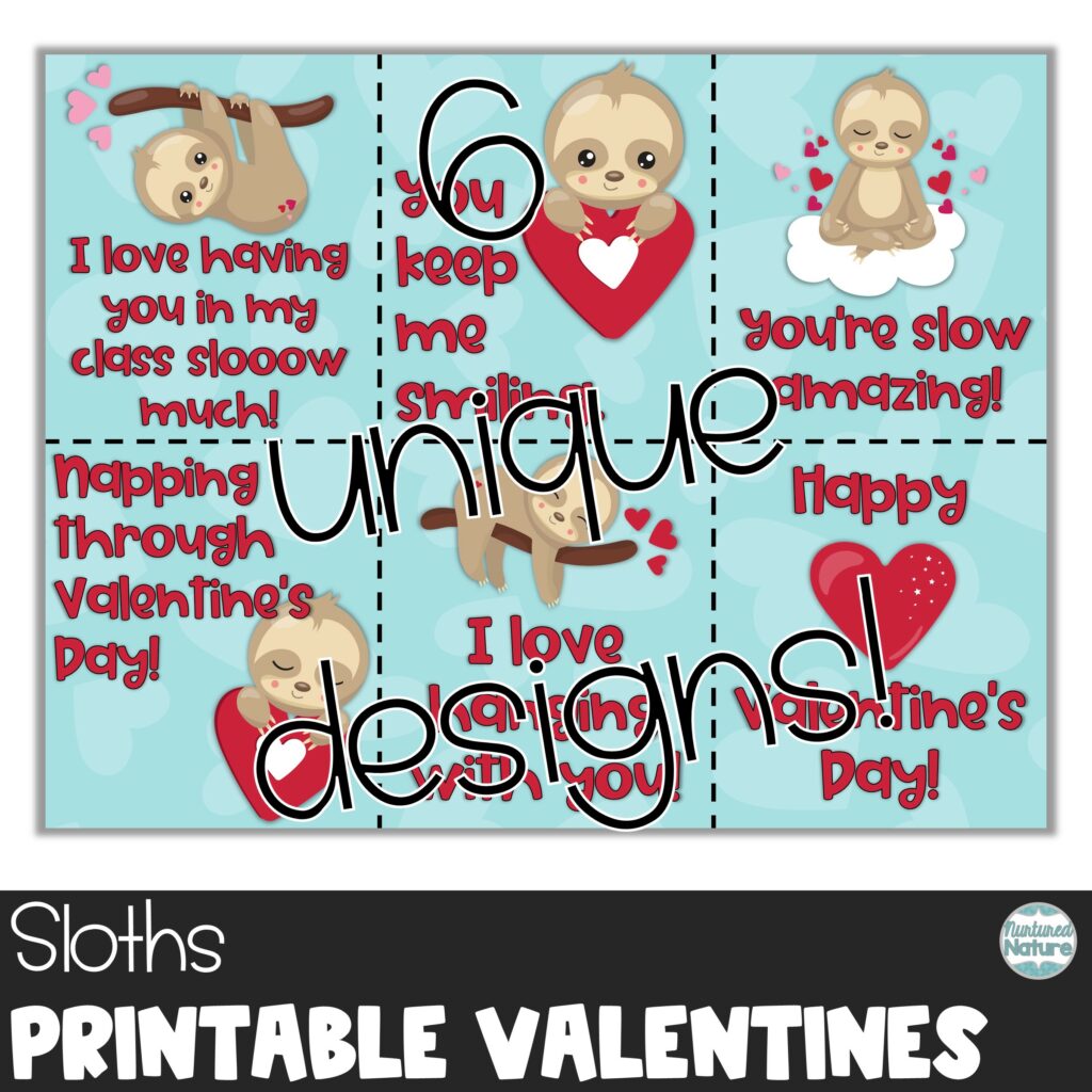 Sloth Printable Valentine’s Day Cards for Students Class Exchange ...