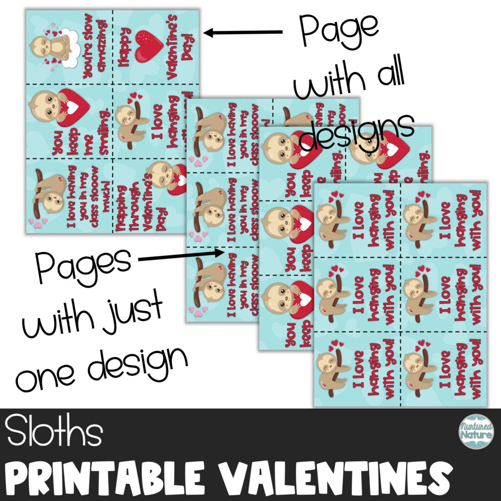 Sloth Printable Valentine’s Day Cards for Students Class Exchange ...