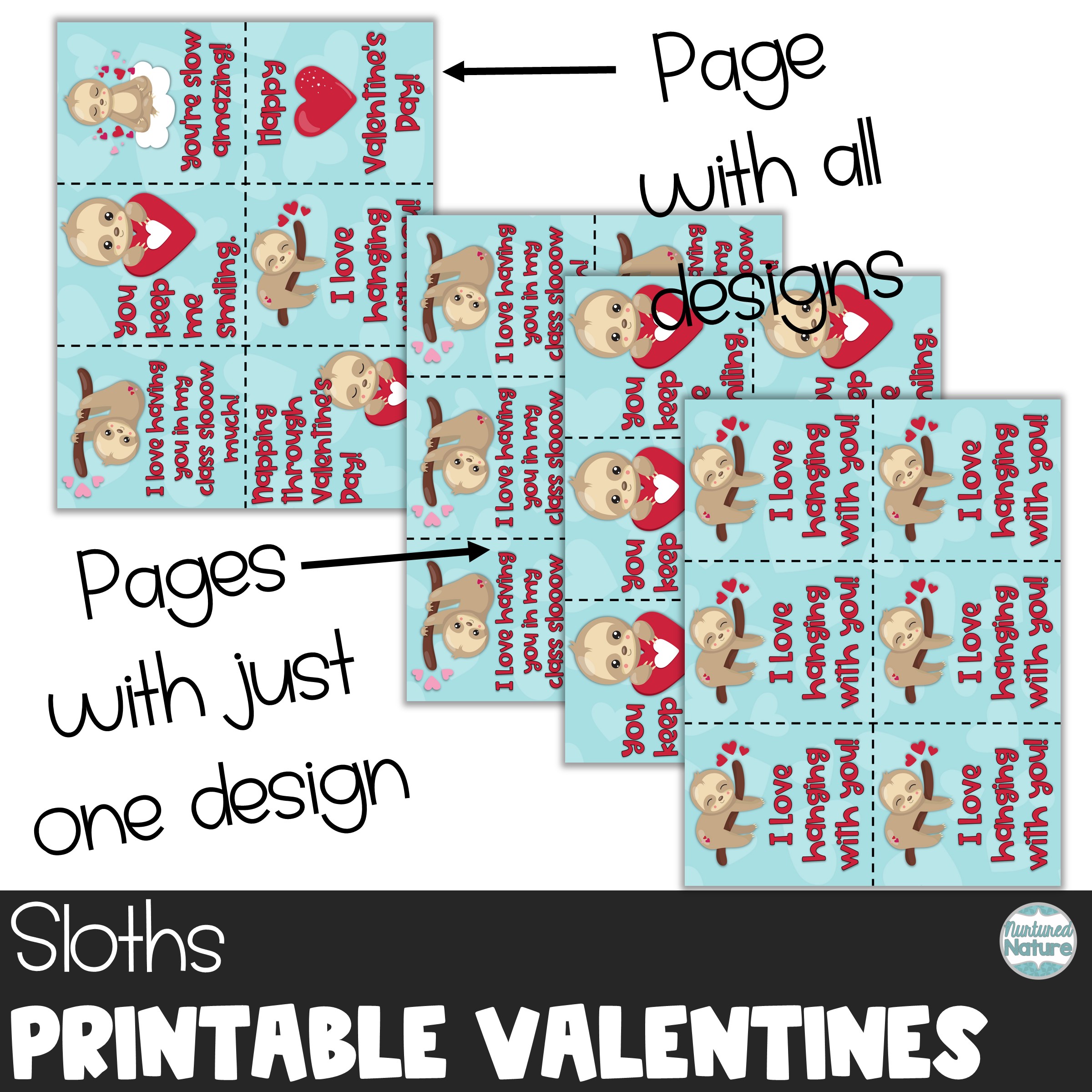 Sloth Printable Valentine’s Day Cards for Students Class Exchange ...