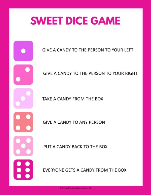 Printable Sweet Dice Game, Candy Dice Game, NO PREP class party game ...