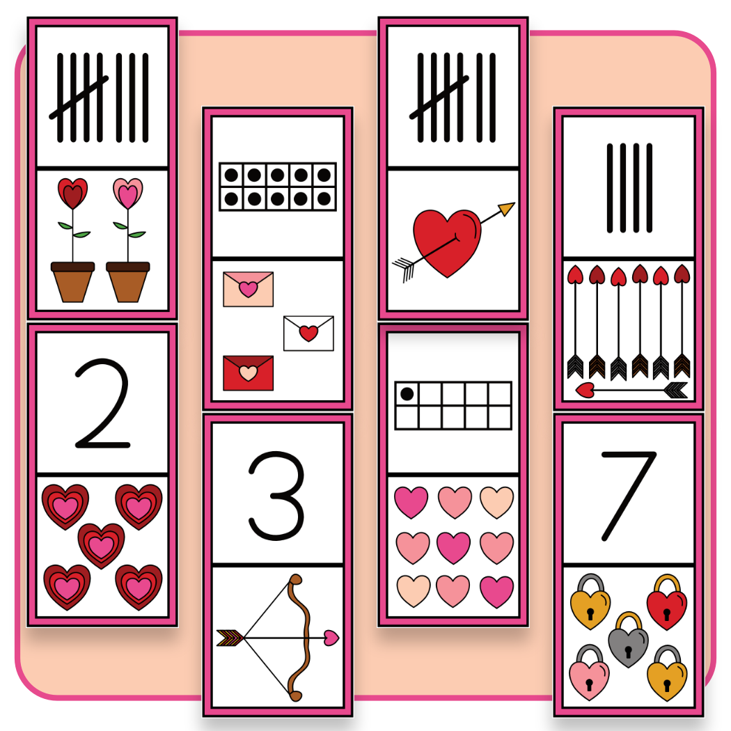 Valentine's Day Domino - Game Counting 1-10 - Numbers, Ten Frames and Tally Marks | Made By Teachers