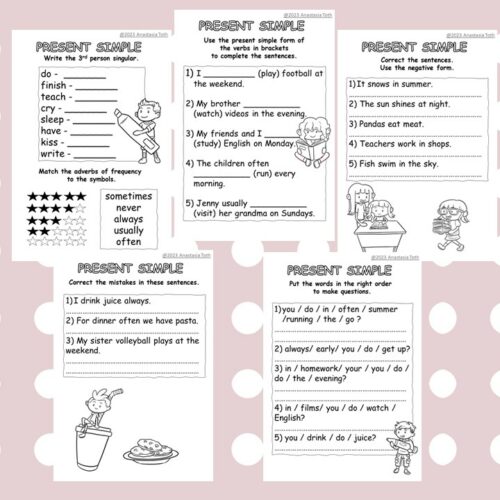 PRESENT SIMPLE worksheets ESL EFL English printable grammar activities ...