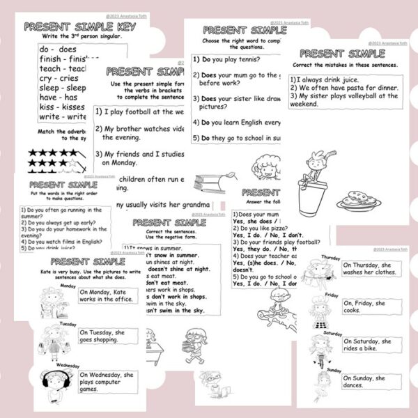 PRESENT SIMPLE worksheets ESL EFL English printable grammar activities ...