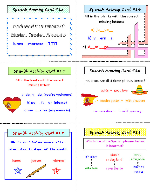 Spanish Activity Cards WITH Lesson Plan (30 Cards) | Made By Teachers
