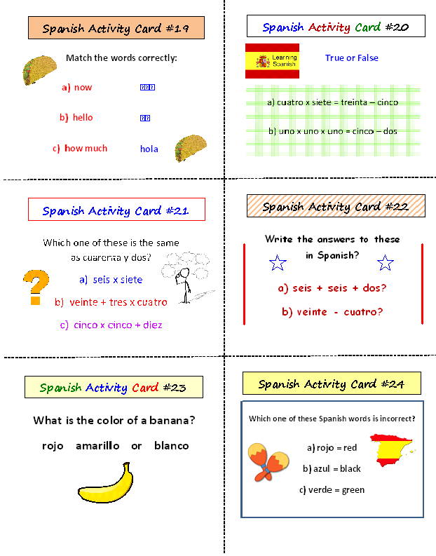 Spanish Activity Cards WITH Lesson Plan (30 Cards) | Made By Teachers