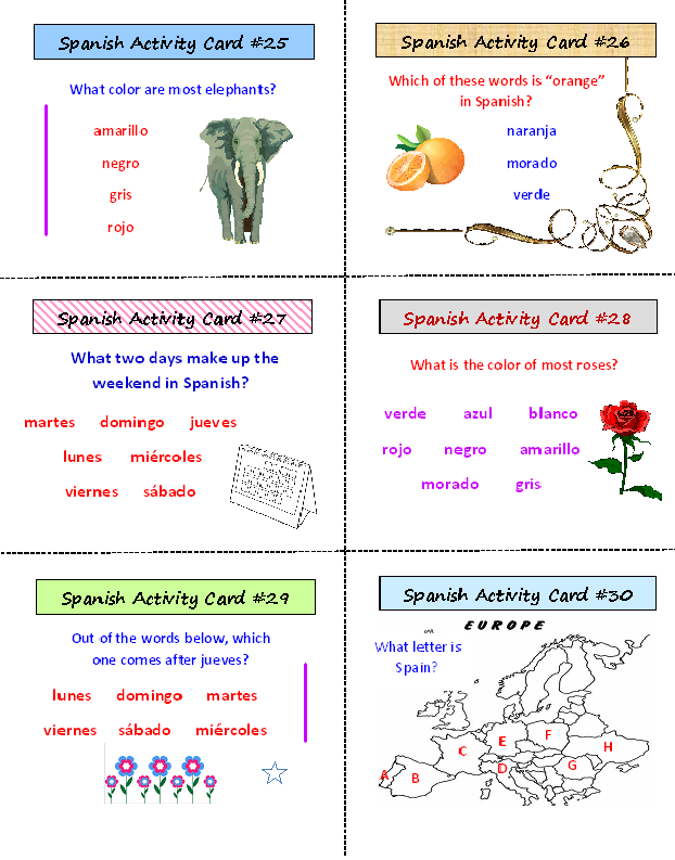 Spanish Activity Cards WITH Lesson Plan (30 Cards) | Made By Teachers