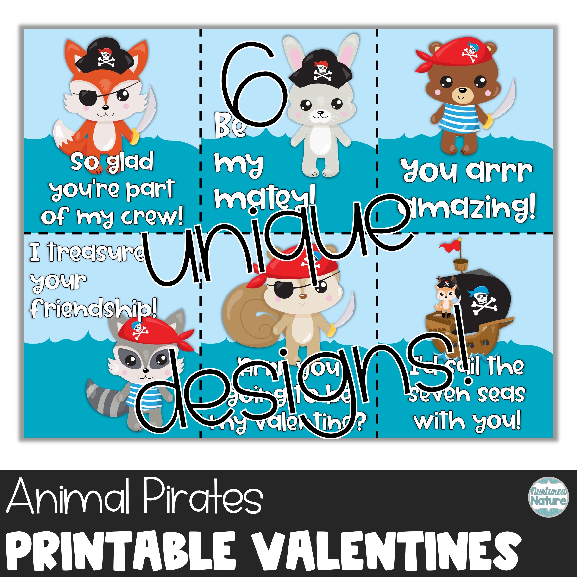 Animal Pirates Printable Valentine’s Day Cards for Students Class ...