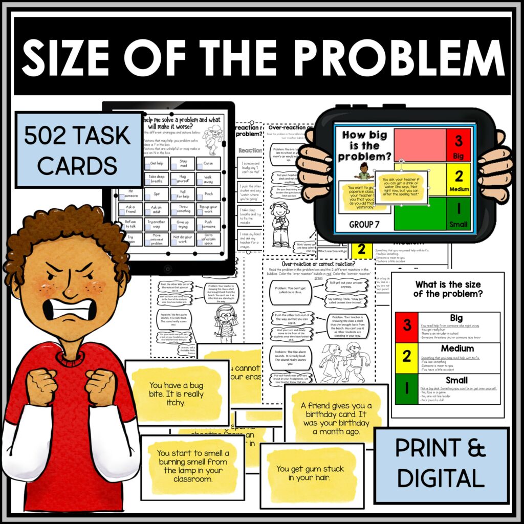 Size of the problem behavior activities task cards social skills and ...