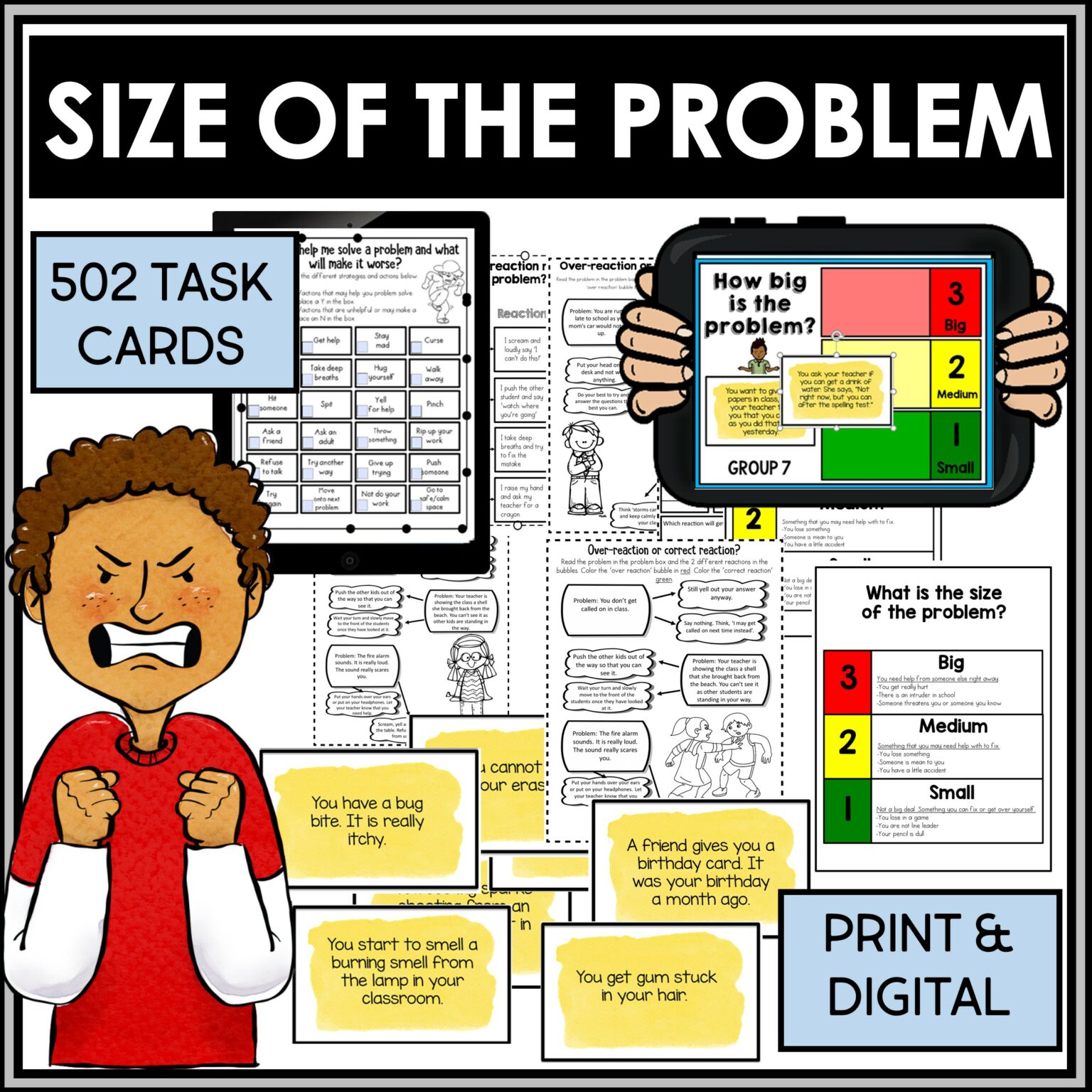 Size of the problem behavior activities task cards social skills and ...