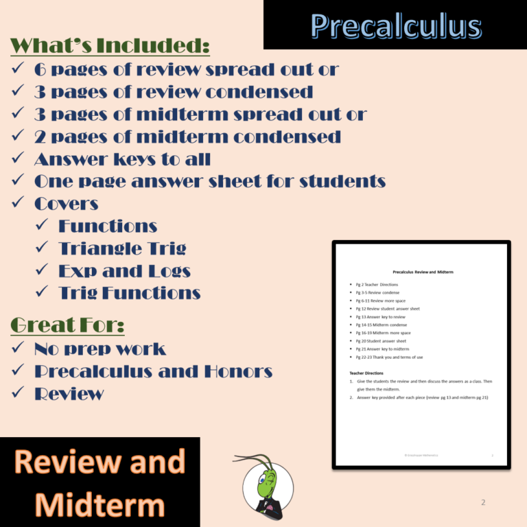 Precalculus Midterm and Review | Functions | Exp. Logs | Trig Functions ...