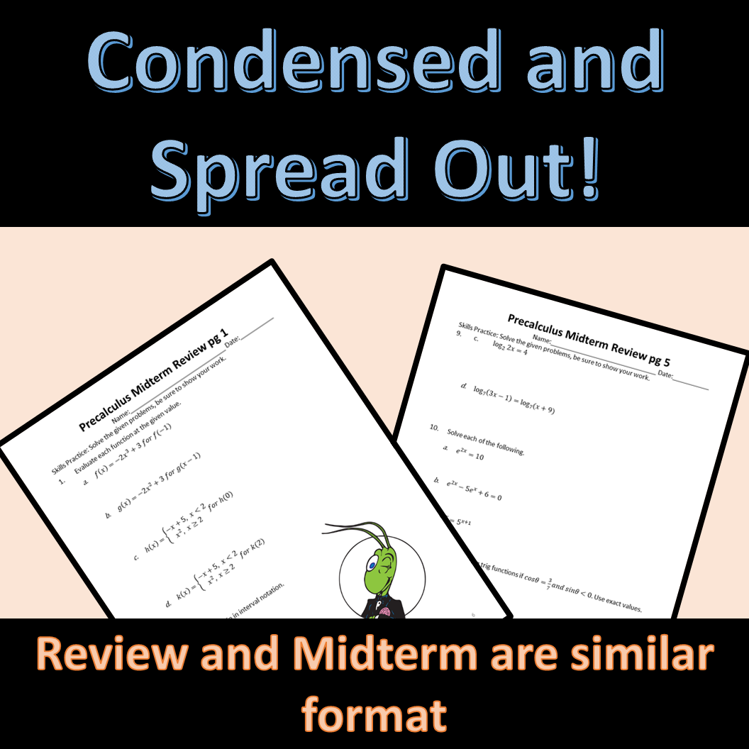 Precalculus Midterm and Review | Functions | Exp. Logs | Trig Functions ...