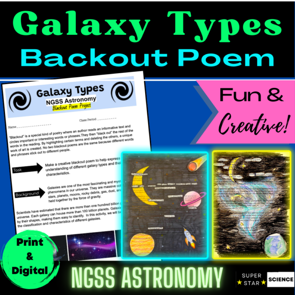 Galaxy Types Blackout Poem Project NGSS Astronomy Activity Get Creative ...