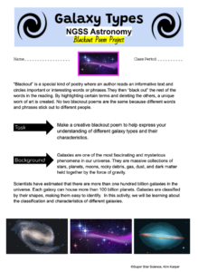 Galaxy Types Blackout Poem Project NGSS Astronomy Activity Get Creative ...