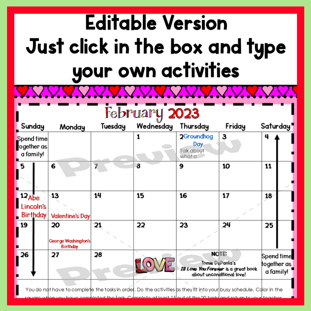 FREE EDITABLE Homework Calendar | PreK and Kindergarten Homework ...