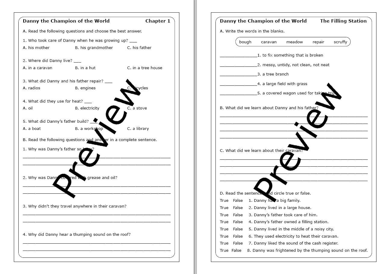 Roald Dahl "Danny the Champion of the World" worksheets | Made By Teachers