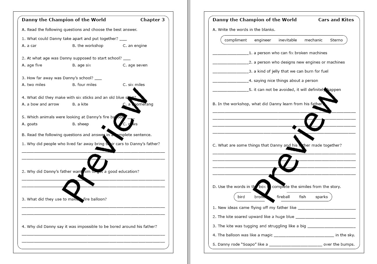 Roald Dahl "Danny the Champion of the World" worksheets | Made By Teachers