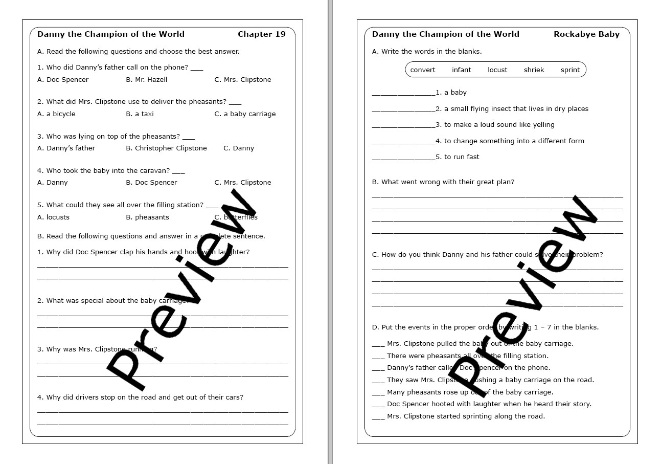 Roald Dahl "Danny the Champion of the World" worksheets | Made By Teachers