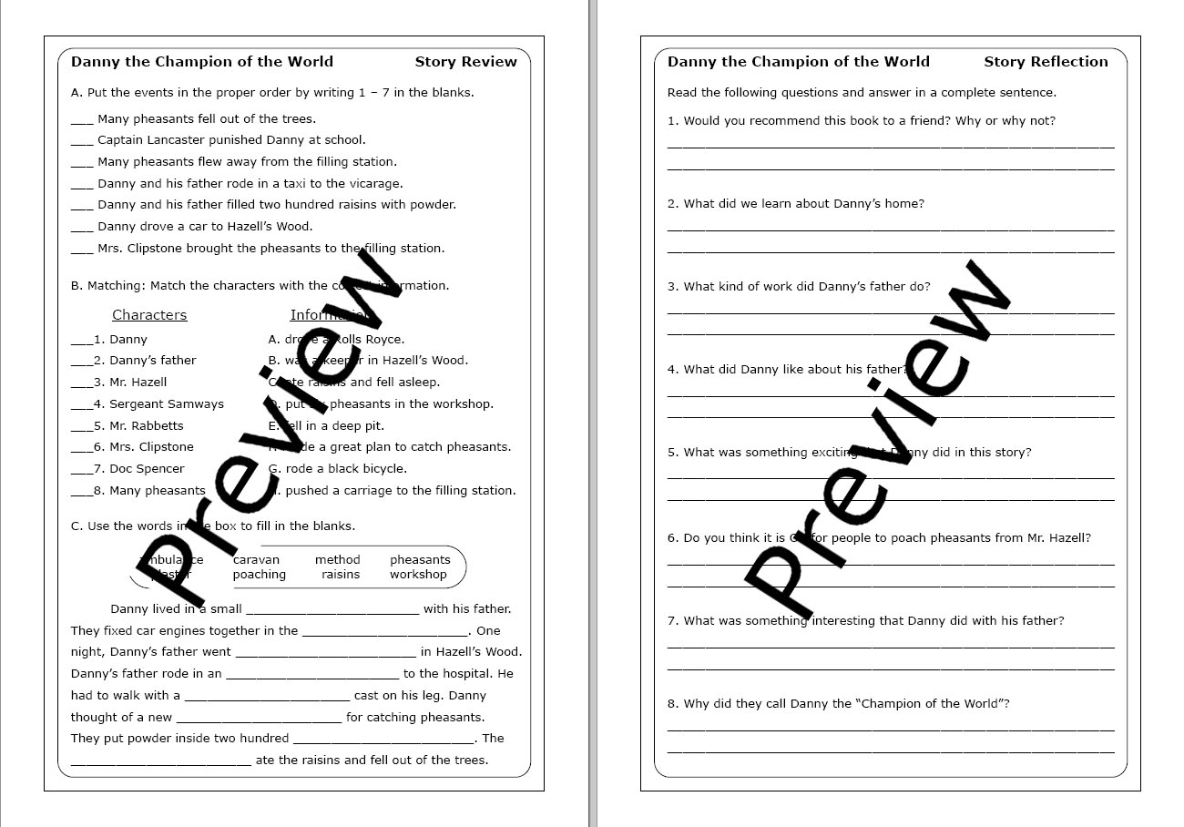 Roald Dahl "Danny the Champion of the World" worksheets | Made By Teachers