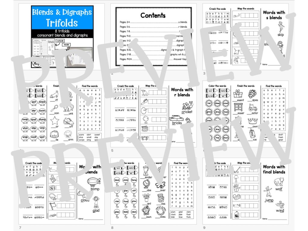 Consonant Blends and Digraphs Trifold Worksheets | Made By Teachers