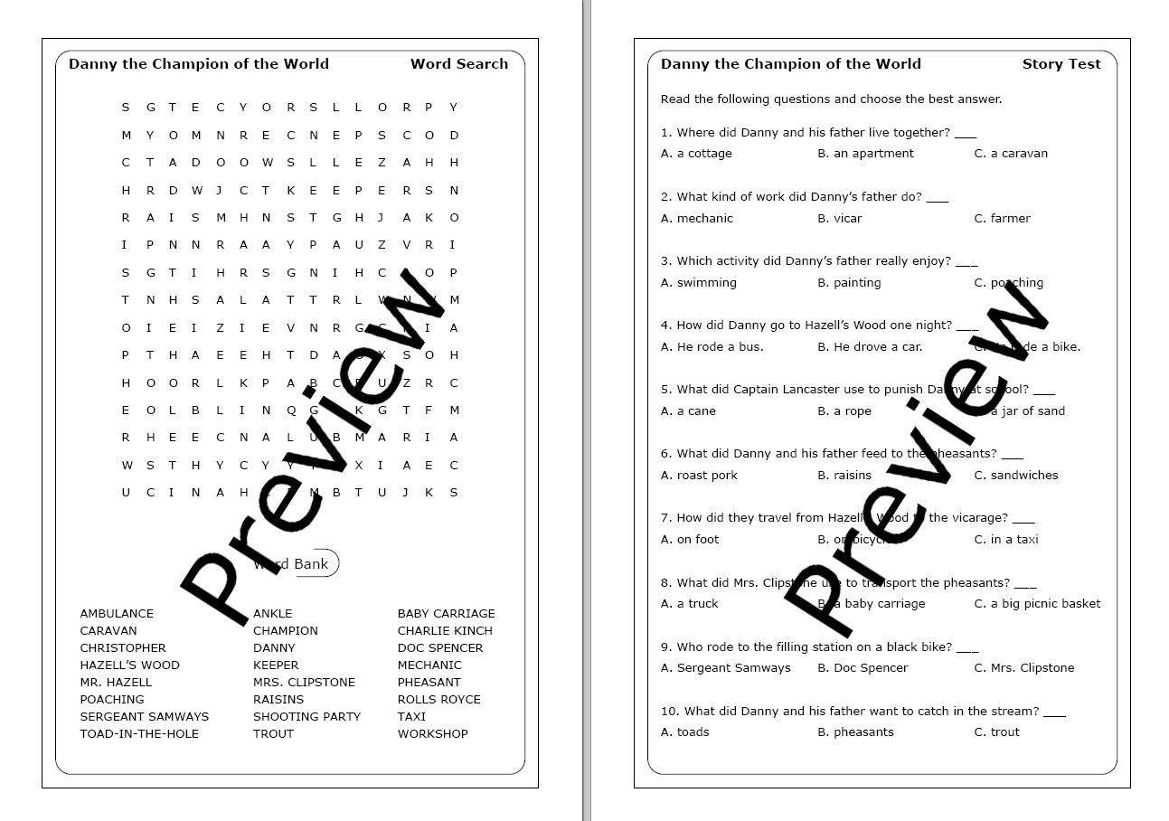 Roald Dahl "Danny the Champion of the World" worksheets | Made By Teachers