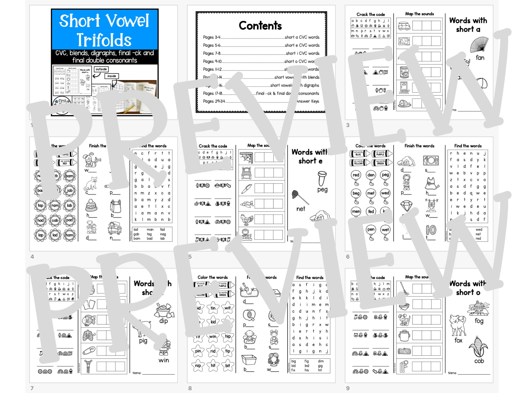 Short Vowel Words Phonics Trifold Worksheets | Made By Teachers