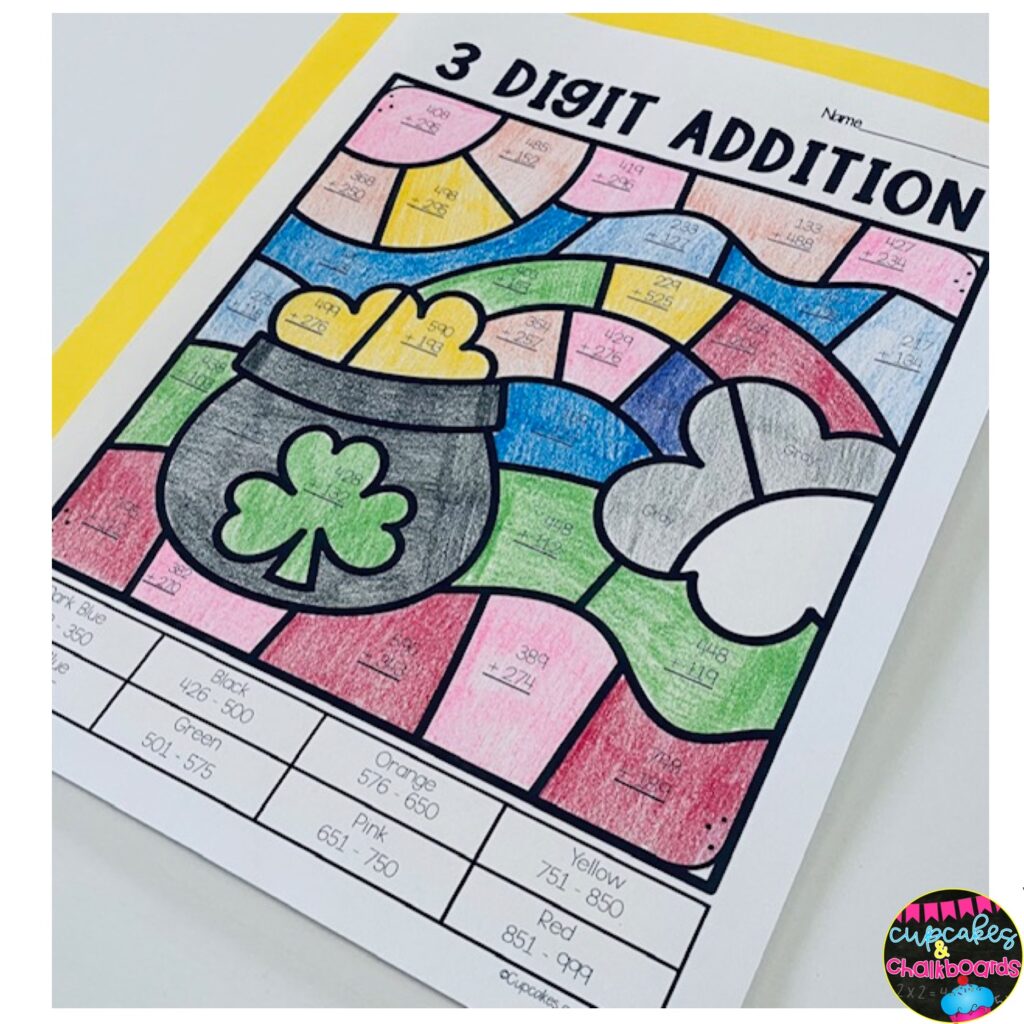 3 Digit Addition and Subtraction Color by Number Spring Coloring Pages ...