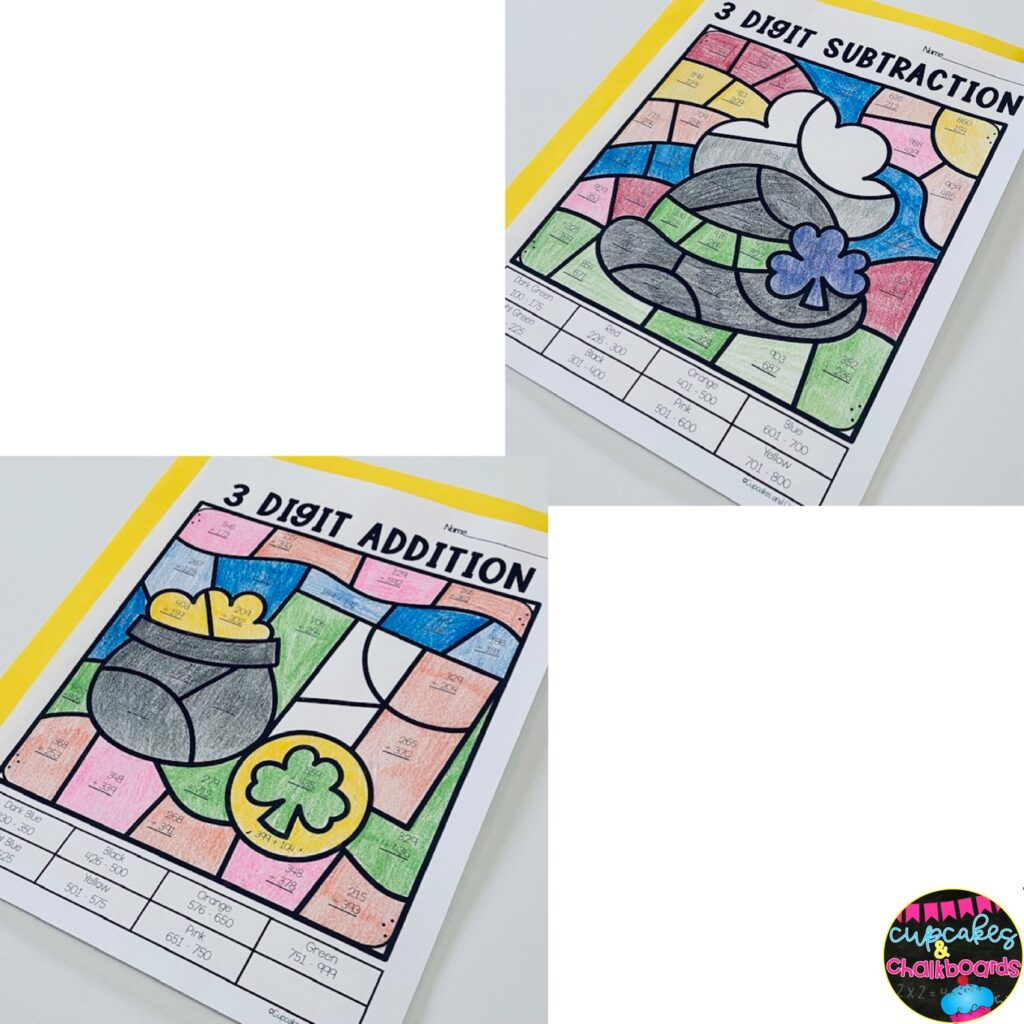 3 Digit Addition and Subtraction Color by Number Spring Coloring Pages ...