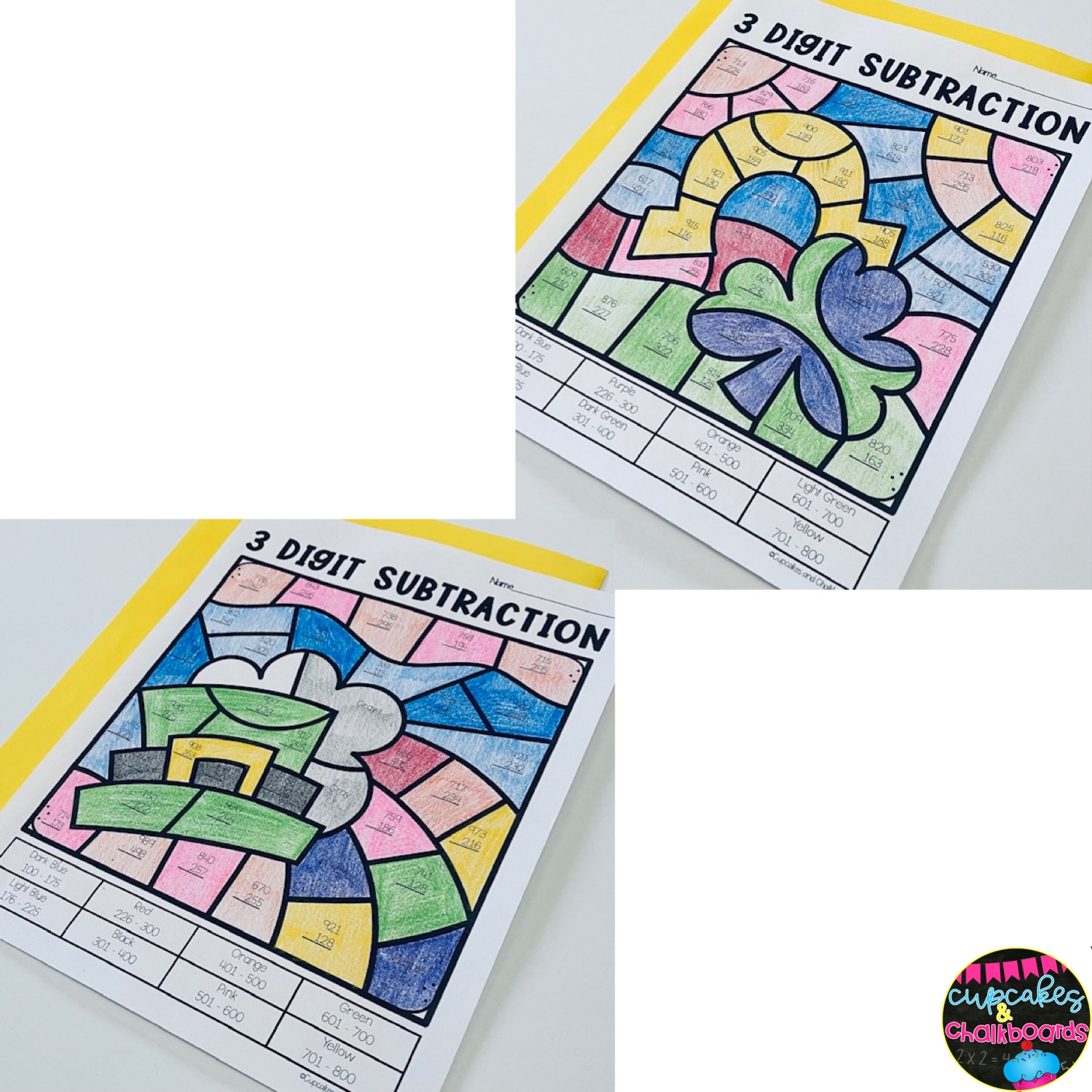 3 Digit Addition and Subtraction Color by Number Spring Coloring Pages ...