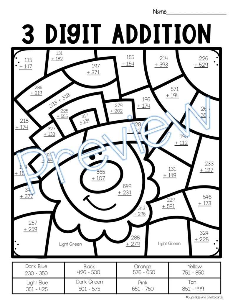 3 Digit Addition and Subtraction Color by Number Spring Coloring Pages ...