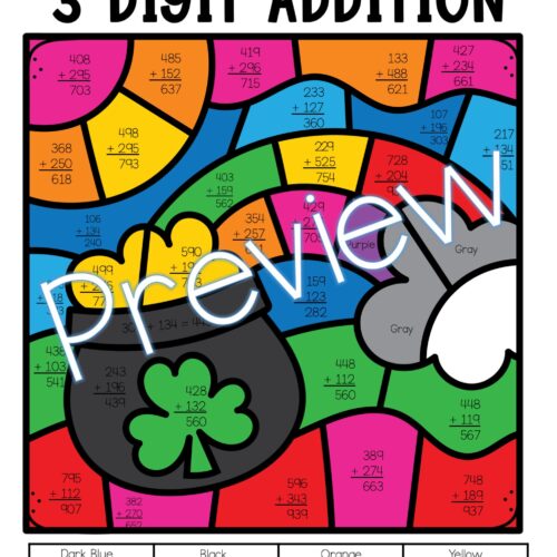 3 Digit Addition and Subtraction Color by Number Spring Coloring Pages ...