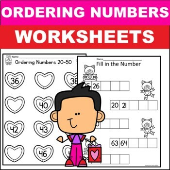 Valentine's Day Ordering Numbers to 120 Math Worksheets February | Made ...