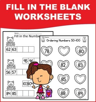 Valentine's Day Ordering Numbers to 120 Math Worksheets February | Made ...
