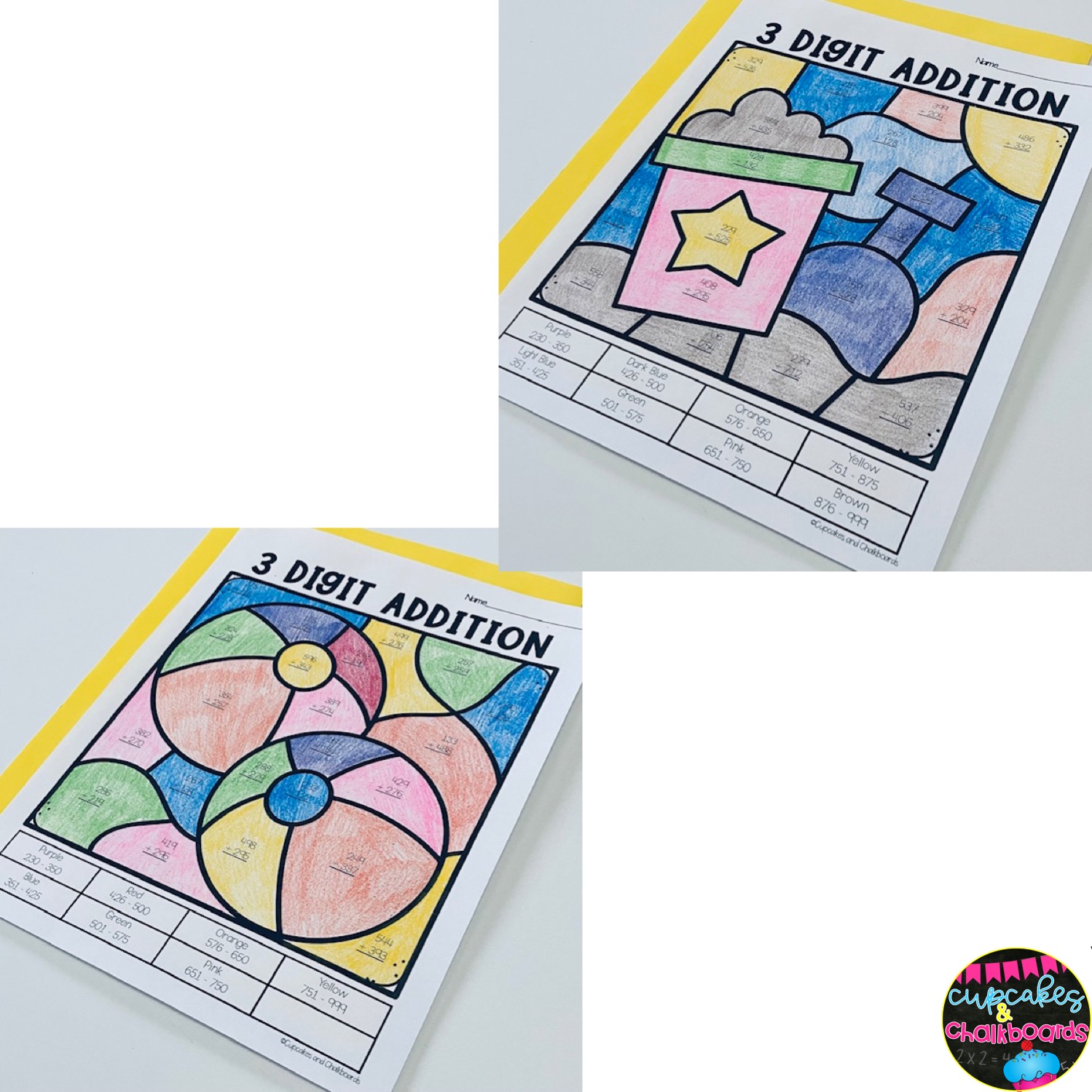 3 Digit Addition and Subtraction Color by Number Summer Coloring Pages ...