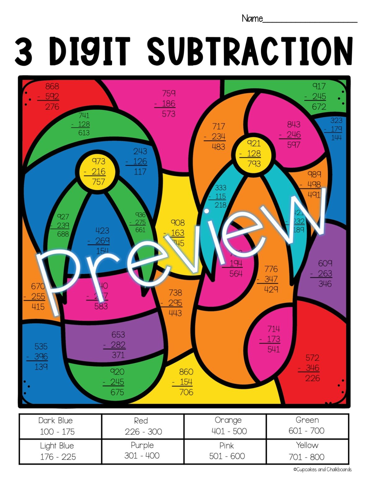 3 Digit Addition and Subtraction Color by Number Summer Coloring Pages ...