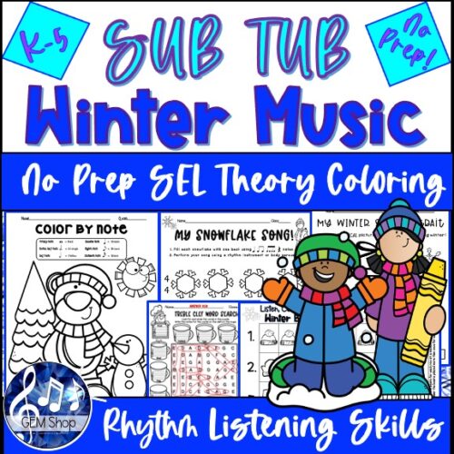 WINTER Music Sub Tub Plans Activities | Made By Teachers
