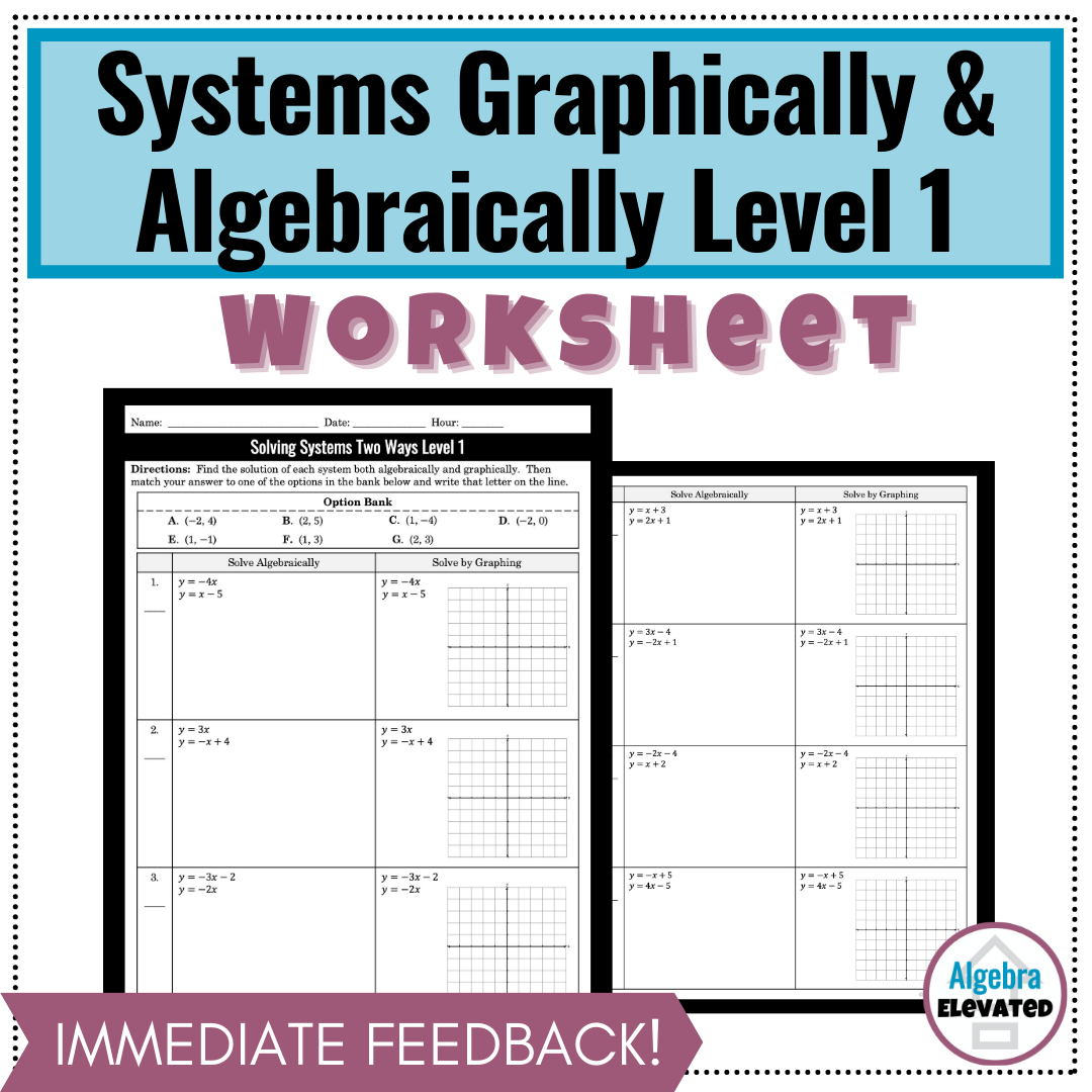 Solving Systems Of Equations With Substitution And Graphically Level 1