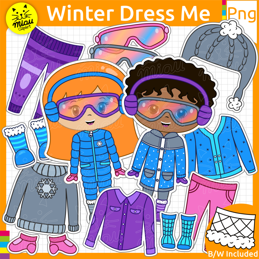 Winter Dress Me Clip Art | Dress Up | Vocabulary | Paper Dolls Graphics ...