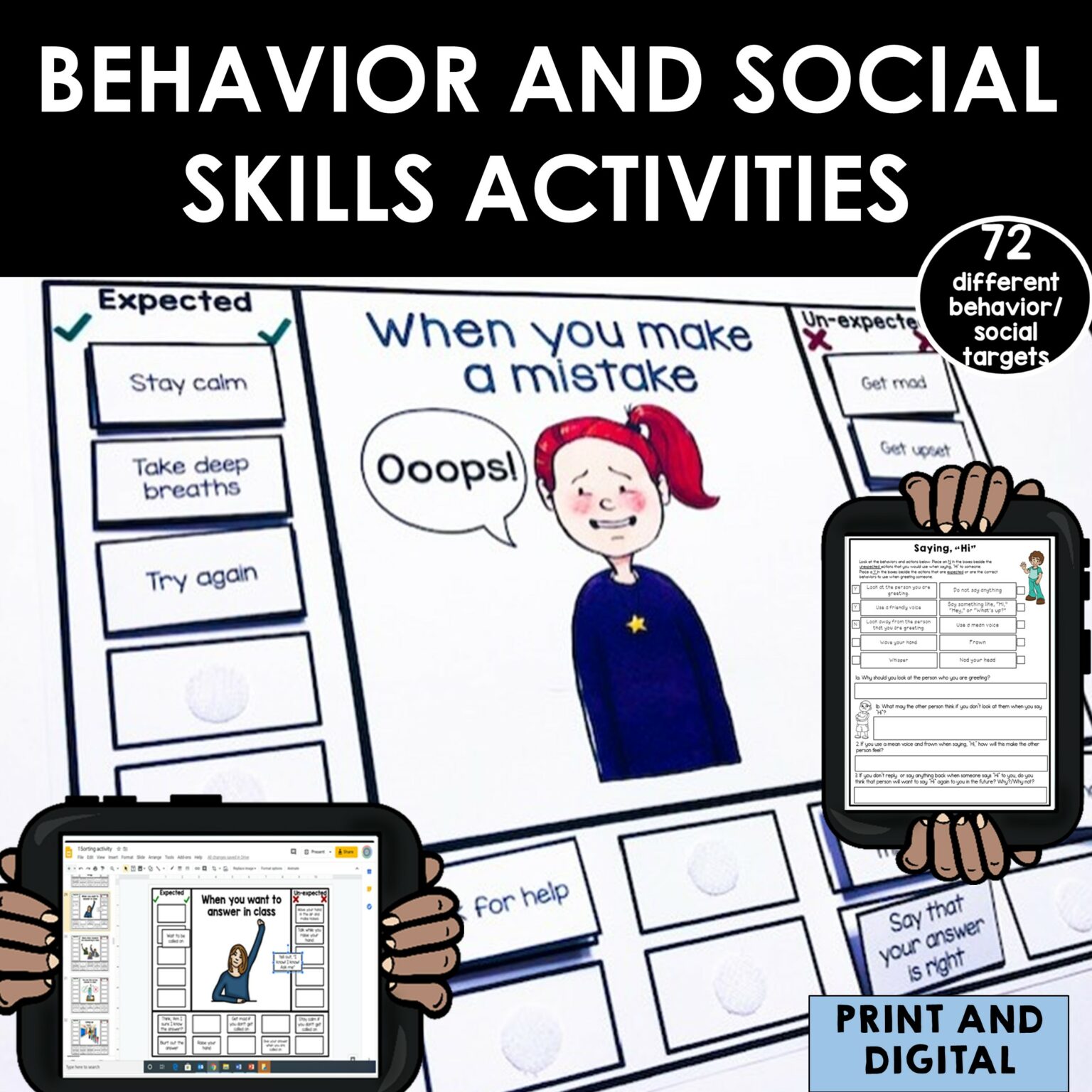 Behavior self regulation and social skills worksheets and sorting ...